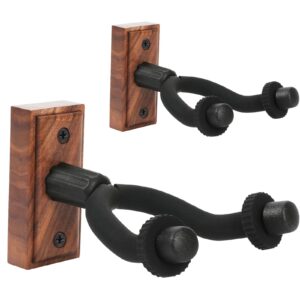 wingo guitar wall mounts 2 pack, guitar wall hanger holder stand for acoustic electric guitar bass ukulele – black walnut woodbase