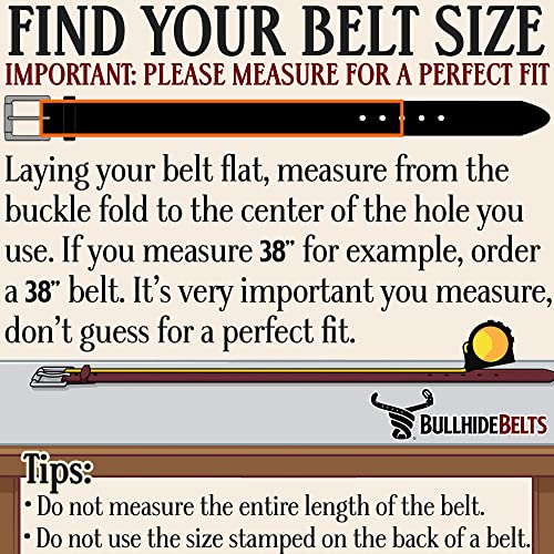 Bullhide Belts Mens Leather Belt for Casual Dress, 1.25" Wide, Black, 38 Inches