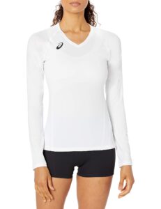 asics spin serve volleyball jersey long sleeve, team white, large