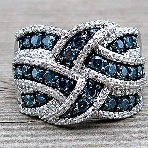 Luxury and Shining Electroplate 925 Silver Blue Sapphire Ring Women Engagement Bridal Gifts Jewelry