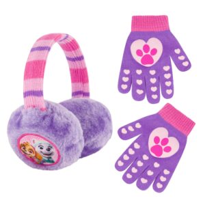 nickelodeon winter earmuffs and kids gloves set, paw patrol skye and everest, purple, girls ages 4-7