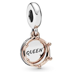 pandora jewelry queen & regal crown dangle charm - queen jewelry charm for pandora charm bracelets - perfect for holiday, anniversary, or birthday gift - two tone, no box