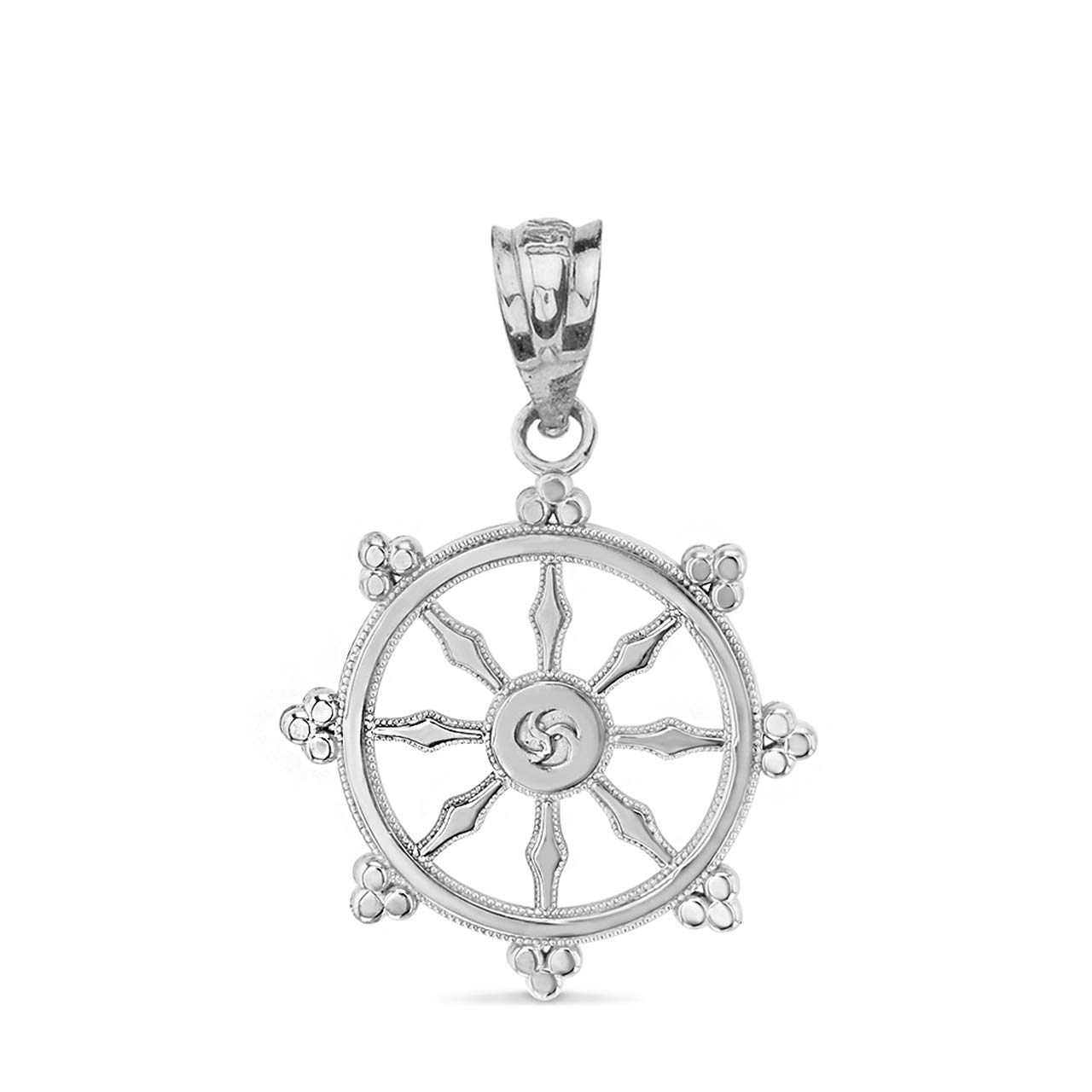 Sterling Silver Dharmachakra Wheel of the Dharma Buddhism Symbol Pendant