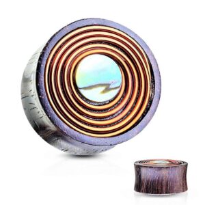 mother of pearl center inlay with copper wire coil organic sono wood double flared saddle plugs (1/2" (12mm))