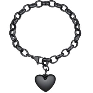 goldchic jewelry black bracelets for women, womens heart charm bracelets link bracelet, adjustable chain bracelet fits for 155-220mm wrists (with gift box)