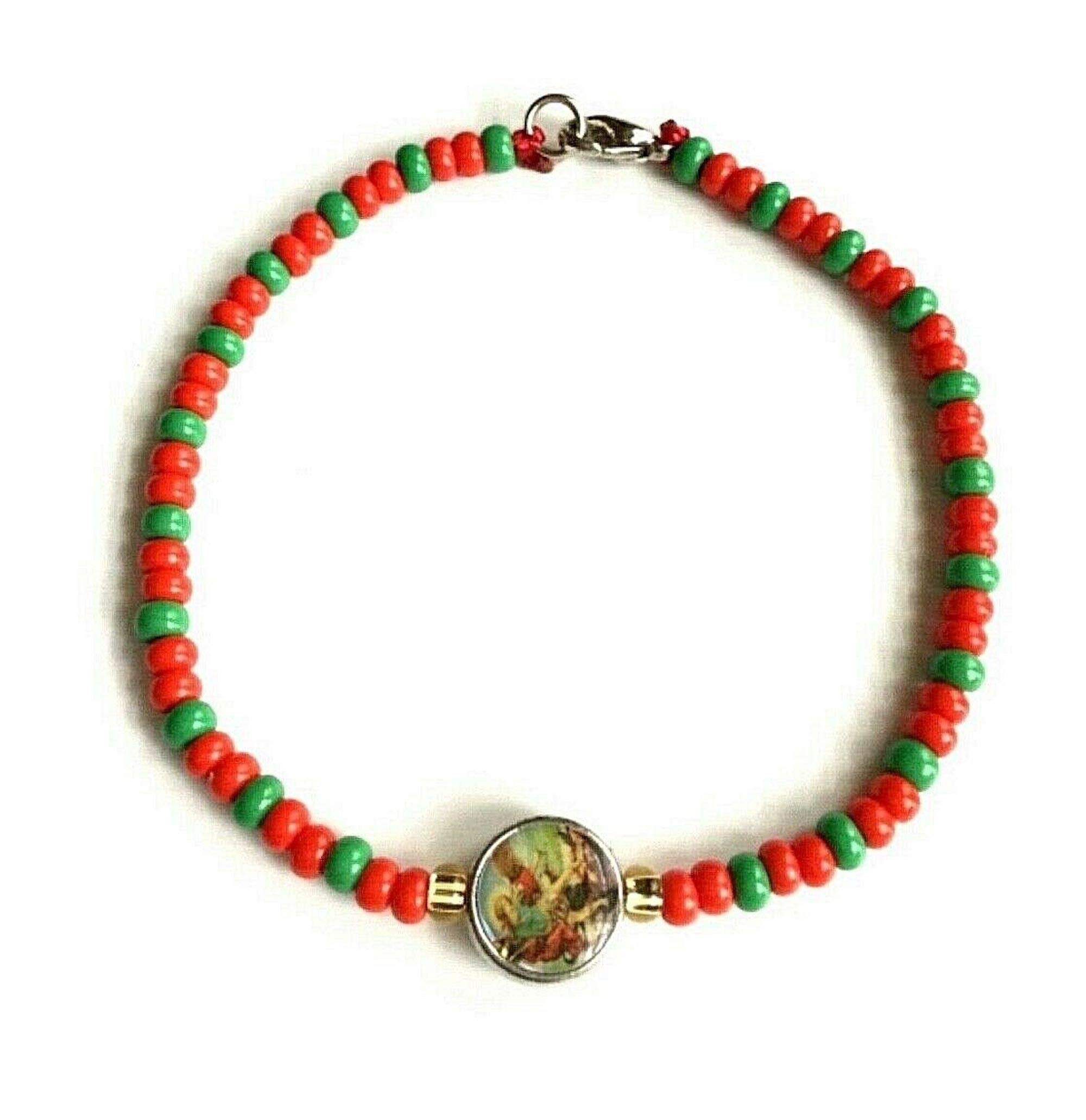 ALEX AND ELSA SAINT MICHAEL BEAD BRACELET FOR PROTECTION 7.5" LONG/PULSERA DE SAN MIGUEL PARA PROTECCION 7.5 LARGO