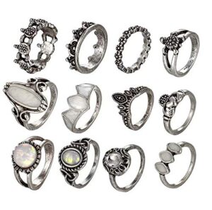 a set of 12pcs vintage women mid ring flower turtle rhinestone joint knuckle nail ring set