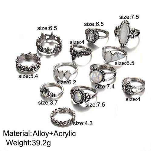 A Set of 12pcs Vintage Women Mid Ring Flower Turtle Rhinestone Joint Knuckle Nail Ring Set