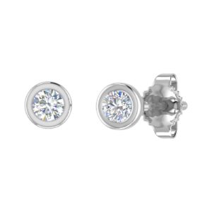 0.14 carat bezel set diamond stud earrings in 14k white gold (i1-i2 clarity)