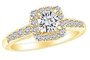 affy 1 carat (cttw) round white natural diamond square frame halo engagement wedding ring in 14k solid yellow gold ring size-7