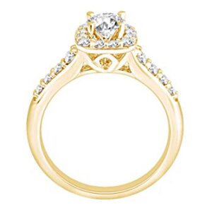 AFFY 1 Carat (Cttw) Round White Natural Diamond Square Frame Halo Engagement Wedding Ring In 14k Solid Yellow Gold Ring Size-7