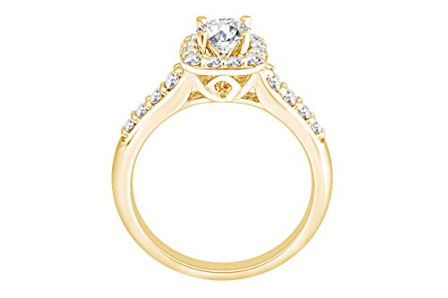 AFFY 1 Carat (Cttw) Round White Natural Diamond Square Frame Halo Engagement Wedding Ring In 14k Solid Yellow Gold Ring Size-7