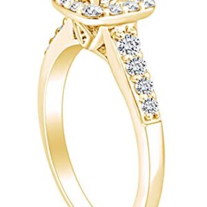 AFFY 1 Carat (Cttw) Round White Natural Diamond Square Frame Halo Engagement Wedding Ring In 14k Solid Yellow Gold Ring Size-7