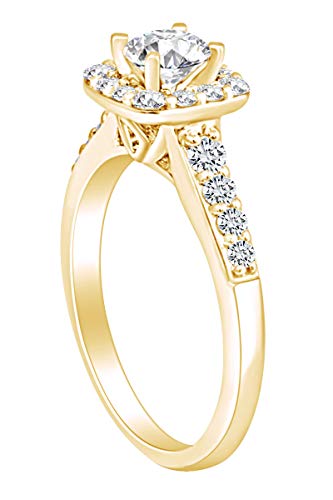 AFFY 1 Carat (Cttw) Round White Natural Diamond Square Frame Halo Engagement Wedding Ring In 14k Solid Yellow Gold Ring Size-7