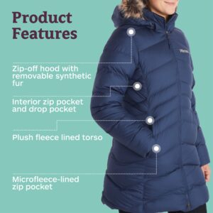 MARMOT Women's Montreal Mid-Thigh Length Down Puffer Coat, Arctic Navy, Large