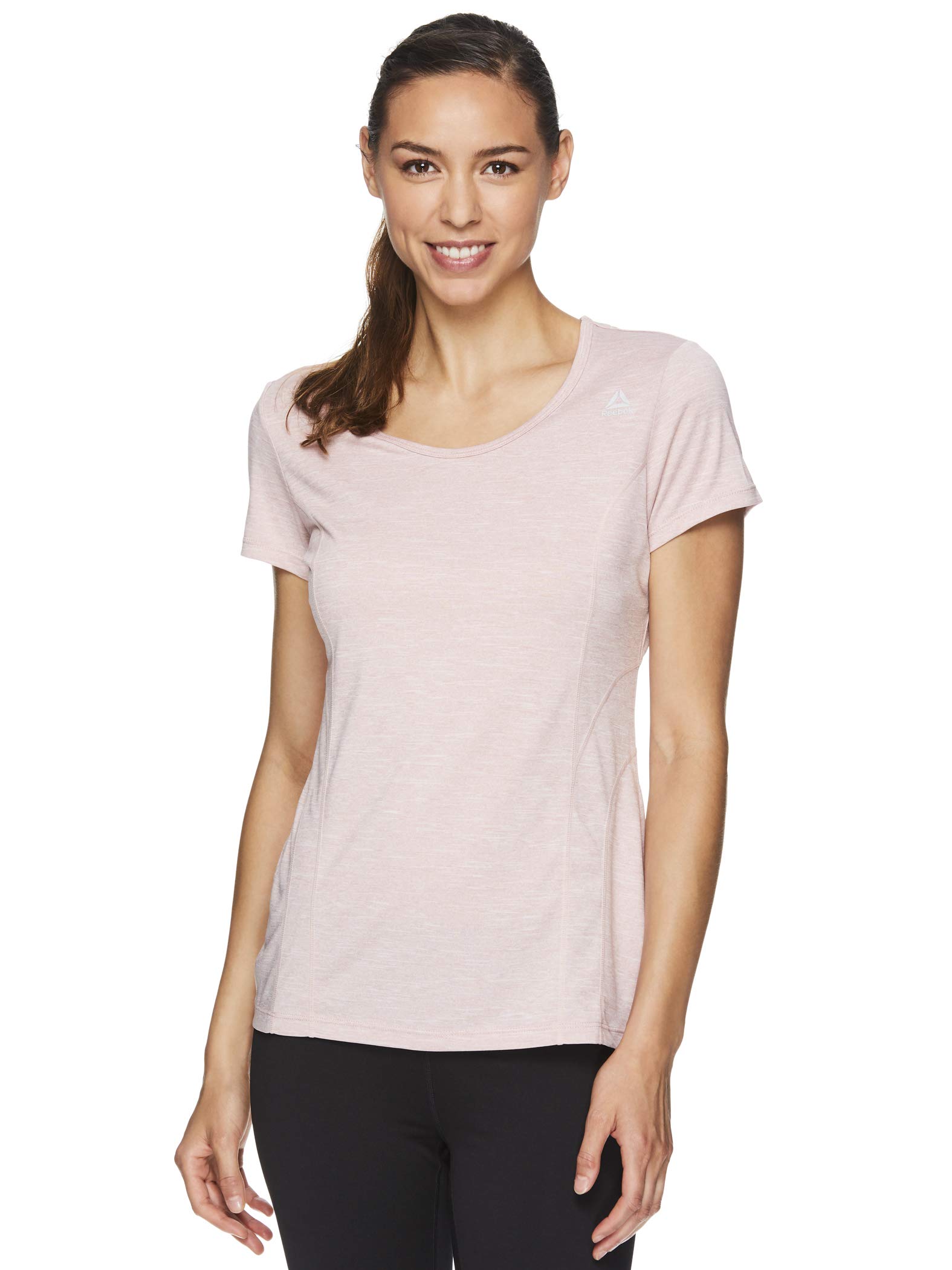 Reebok Womens Varigated Heathered Basic T-Shirt, Pink, Small