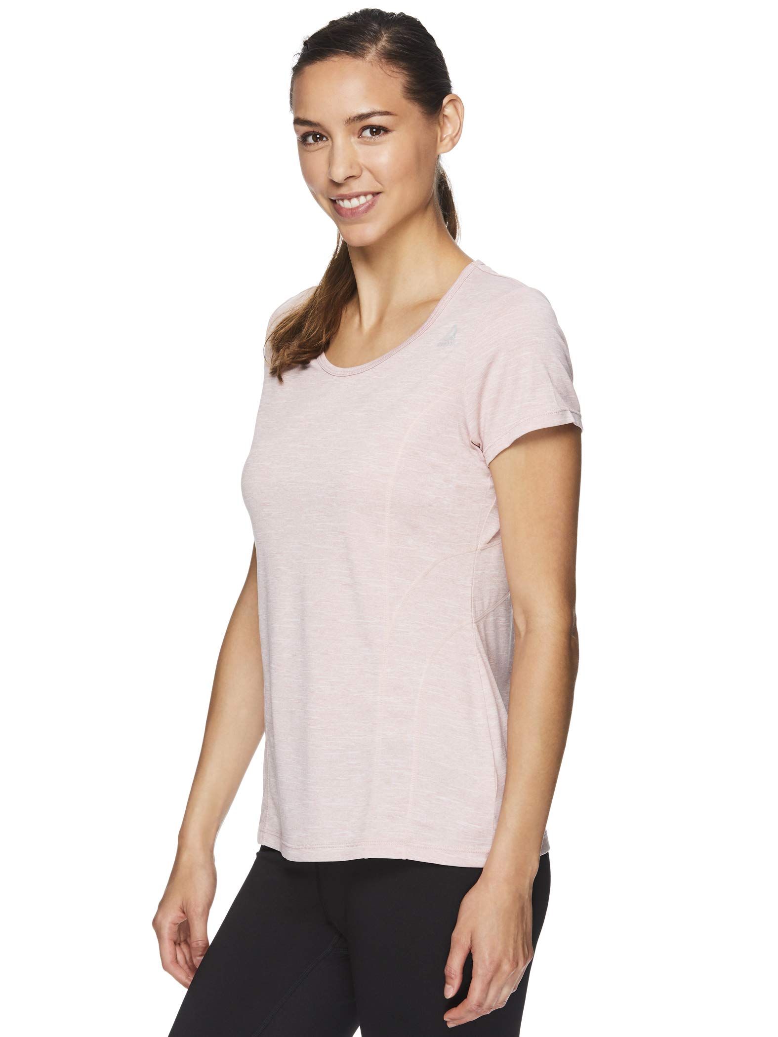 Reebok Womens Varigated Heathered Basic T-Shirt, Pink, Small