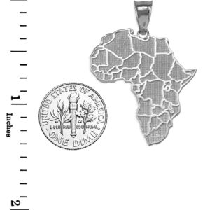 LA BLINGZ Sterling Silver Africa Country Map Pendant Necklace (20" Necklace)