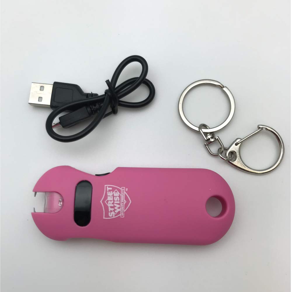 Streetwise Smart 24,000,000 Stun Gun Keychain Rechargeable with LED Flashlight - Personal Defense Equipment - Protection Keychain - Pink