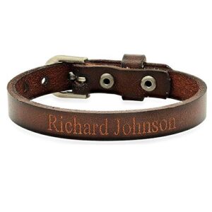 forevergiftsusa free engraving - genuine dark brown leather bracelet with buckle