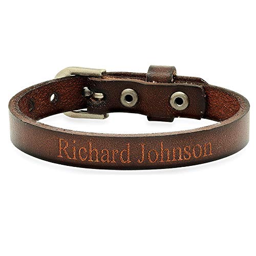 ForeverGiftsusa Free Engraving - Genuine Dark Brown Leather Bracelet With Buckle