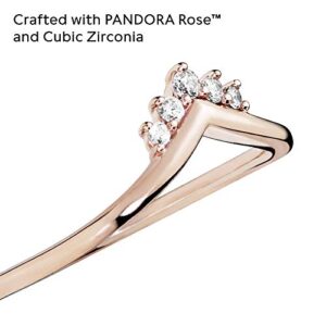 Pandora Jewelry Tiara Wishbone Cubic Zirconia Ring in Rose, Size 7.5