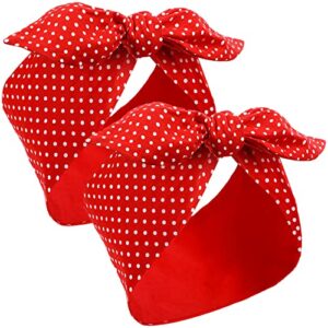 2 pieces polka dot headband bandana headband 50s costume hair accessories bows wide headwrap for women and girls (red,small dots)