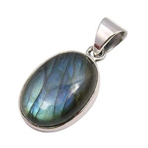 silverstarjewel oval labradorite pendant 1.1" ladies jewelery 925 pure silver