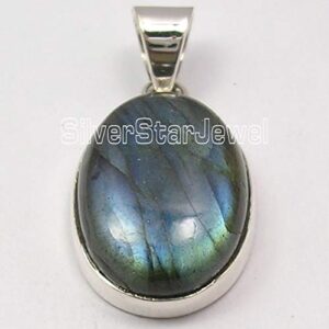 SilverStarJewel Oval Labradorite Pendant 1.1" Ladies Jewelery 925 Pure Silver