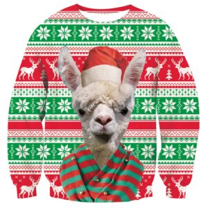 raisevern ugly christmas sweater for men women funny xmas alpaca scarf sweatshirt holiday festive long sleeve winter llama pullover snowflake top