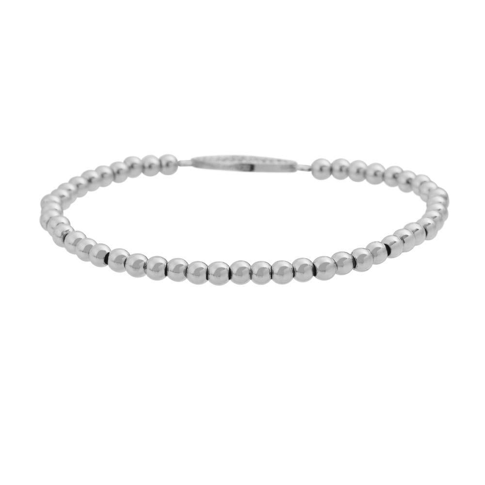 Edforce Stainless Steel Women Evil Eye Ball chain Elastic bracelet with CZ Cubic Zirconia (Eye Silver)