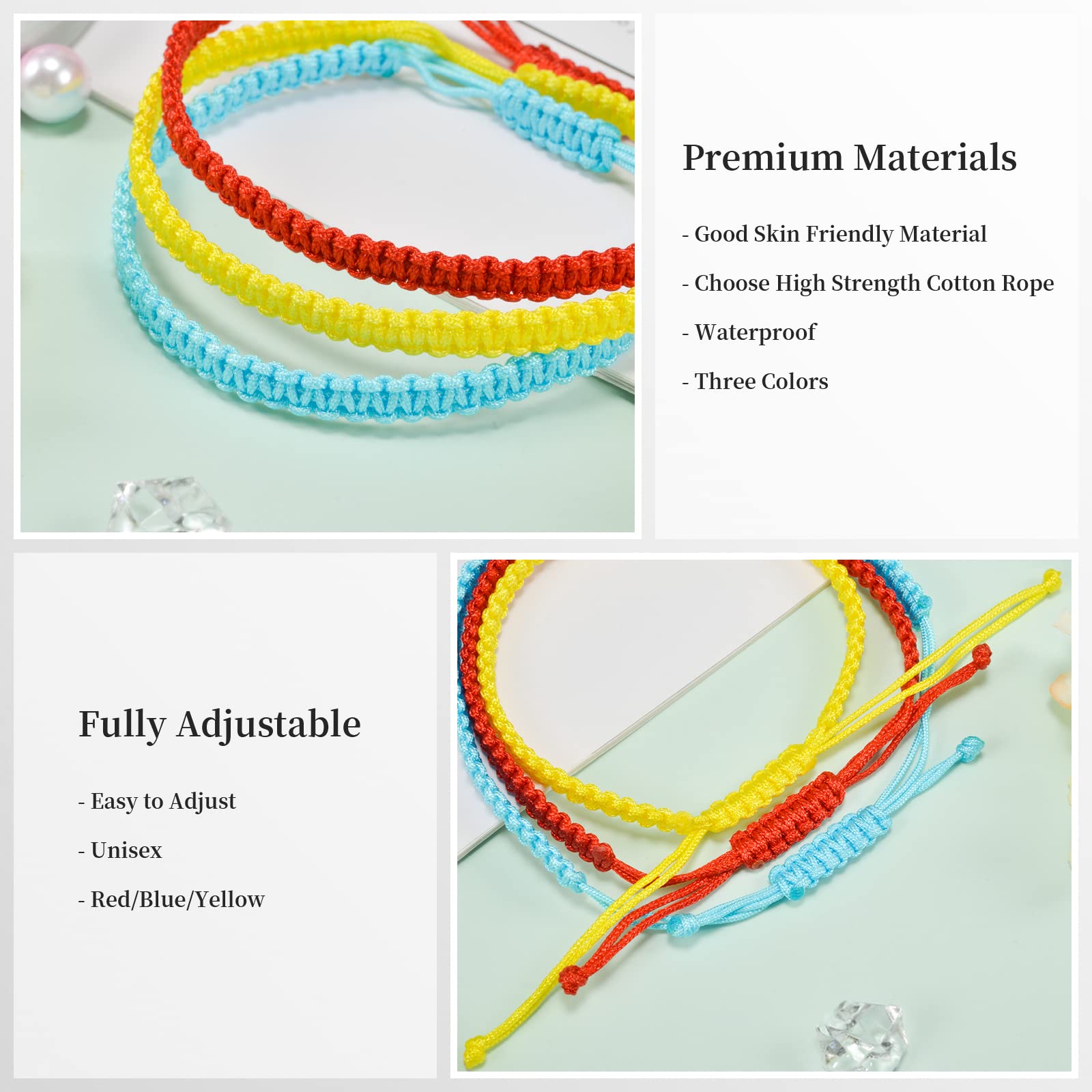 VU100 Waterproof BFF Bracelets for 3 Best Friend Long Distance Matching Friendship Pinky Promise Relationship String Wish Bracelets Jewelry Gift for Birthday Graduation