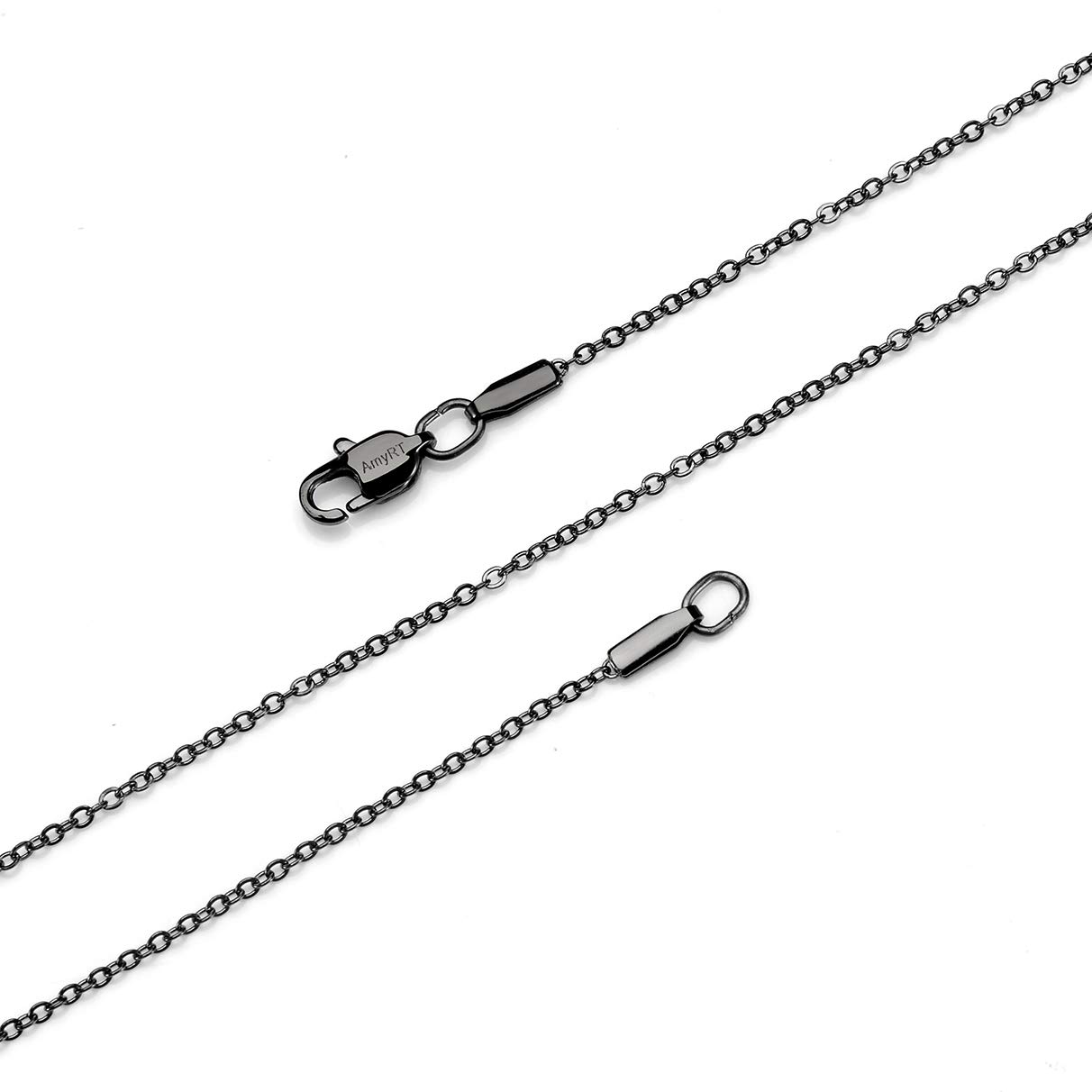 AmyRT Jewelry 1.2mm Titanium Steel Black Cable Chain Necklaces for Women 16 in