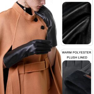 VIKIDEER Long Genuine Leather Gloves for Women Full Touchscreen Winter Warm Lined Elegant Type Little Bigger Black Meduim-12.7"