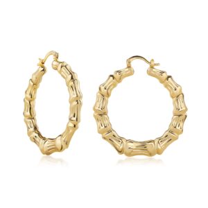 barzel 18k gold plated bamboo hoop earrings for women, 40mm x 40mm - made in brazil