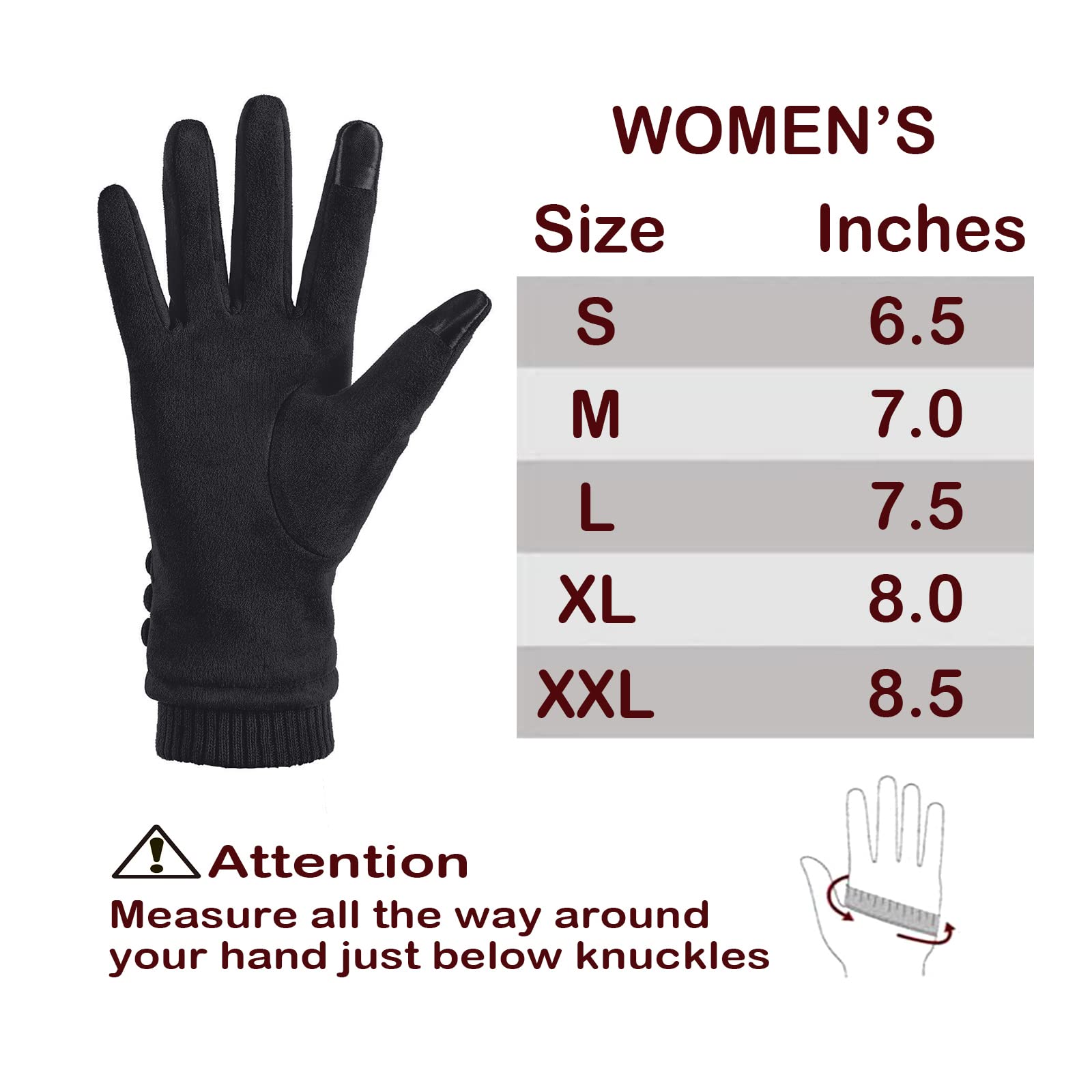 Dsane Womens Gloves Winter Touch Screen Texting Phone Windproof Gloves for Women Fleece Lined Thick Warm Gloves Black Medium