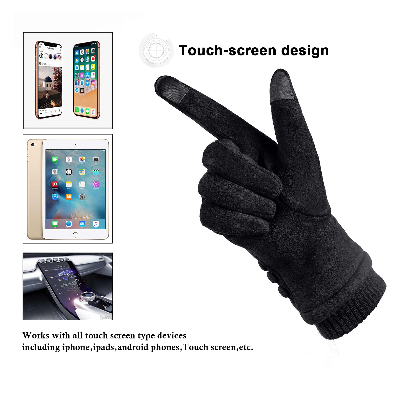 Dsane Womens Gloves Winter Touch Screen Texting Phone Windproof Gloves for Women Fleece Lined Thick Warm Gloves Black Medium