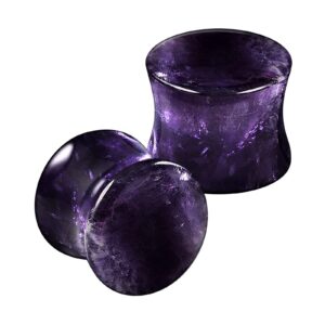 banavega 2pcs organic stone amethyst 00g 10mm double flared saddle ear gauge plug stretcher lobe earring piercing jewelry 5252