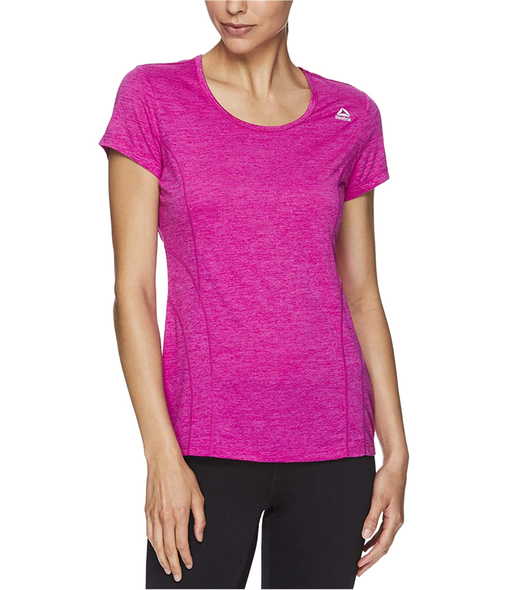 Reebok Womens Poly Marled Basic T-Shirt, Pink, Small