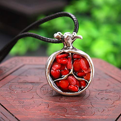 Jeweled Pomegranate Alloy Oriental Charms Stone Pendant Necklace Long Necklace