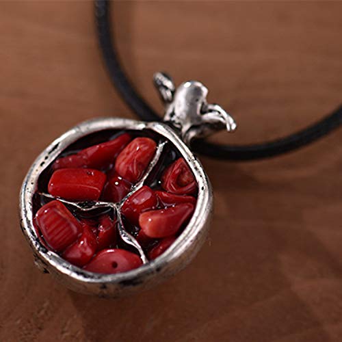 Jeweled Pomegranate Alloy Oriental Charms Stone Pendant Necklace Long Necklace