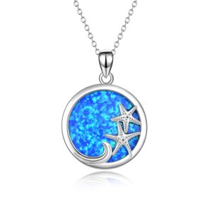 yfn starfish necklace sterling silver ocean jewelry starfish wave necklace blue opal pendant for women jewelry gifts