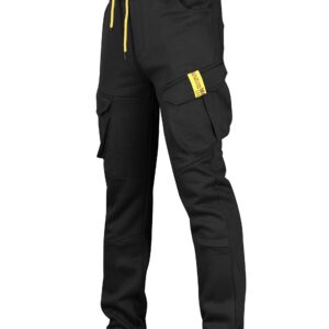 SCREENSHOT SPORTS-P11960 Mens Premium Hip Hop Cargo Pockets Fleece Pants - Slim Athletic Jogger Fitness Workout Utility Sweatpants-Black-Medium