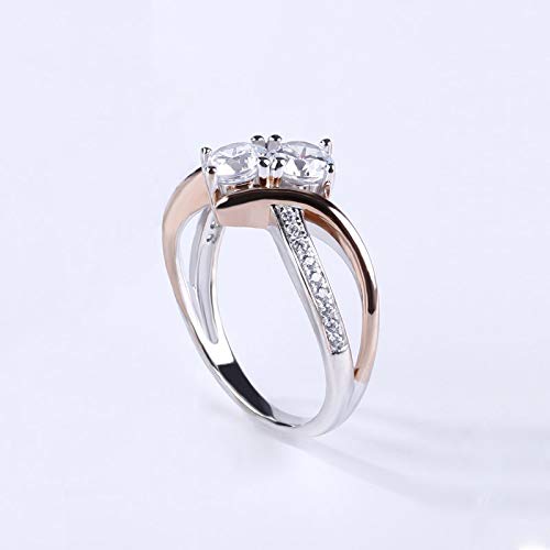 Jeulia Two Tone Crossover Rings for Women Sterling Silver Round Cut Engagement Rings Rose Gold Plated Bridal Set Solitaire Cubic Zirconia Wedding Promise Rings with Jewelry Box (6)