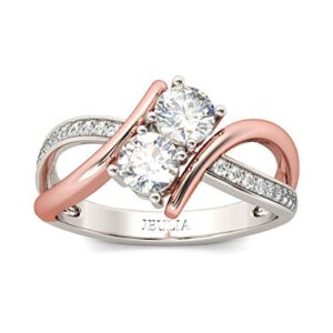 jeulia two tone crossover rings for women sterling silver round cut engagement rings rose gold plated bridal set solitaire cubic zirconia wedding promise rings with jewelry box (6)