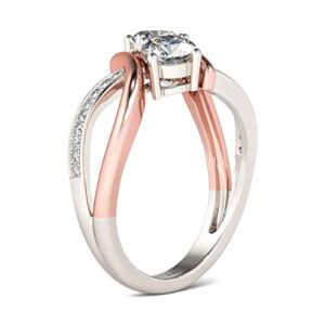 Jeulia Two Tone Crossover Rings for Women Sterling Silver Round Cut Engagement Rings Rose Gold Plated Bridal Set Solitaire Cubic Zirconia Wedding Promise Rings with Jewelry Box (6)