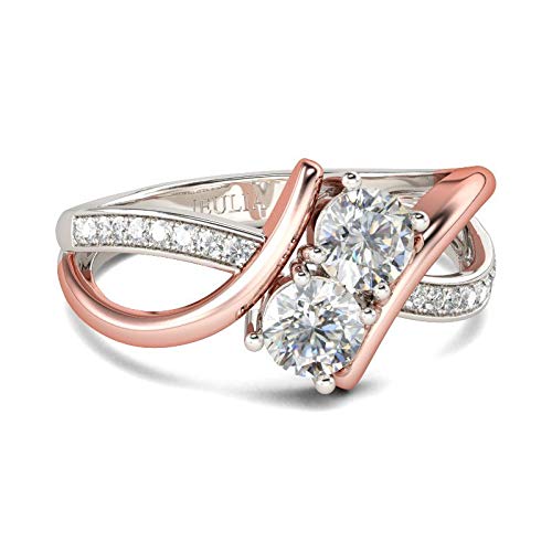 Jeulia Two Tone Crossover Rings for Women Sterling Silver Round Cut Engagement Rings Rose Gold Plated Bridal Set Solitaire Cubic Zirconia Wedding Promise Rings with Jewelry Box (6)