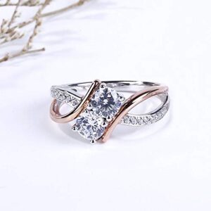 Jeulia Two Tone Crossover Rings for Women Sterling Silver Round Cut Engagement Rings Rose Gold Plated Bridal Set Solitaire Cubic Zirconia Wedding Promise Rings with Jewelry Box (6)