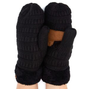 cc exclusives women ribbed knit warm winter gloves mittens(mt-25) (black)