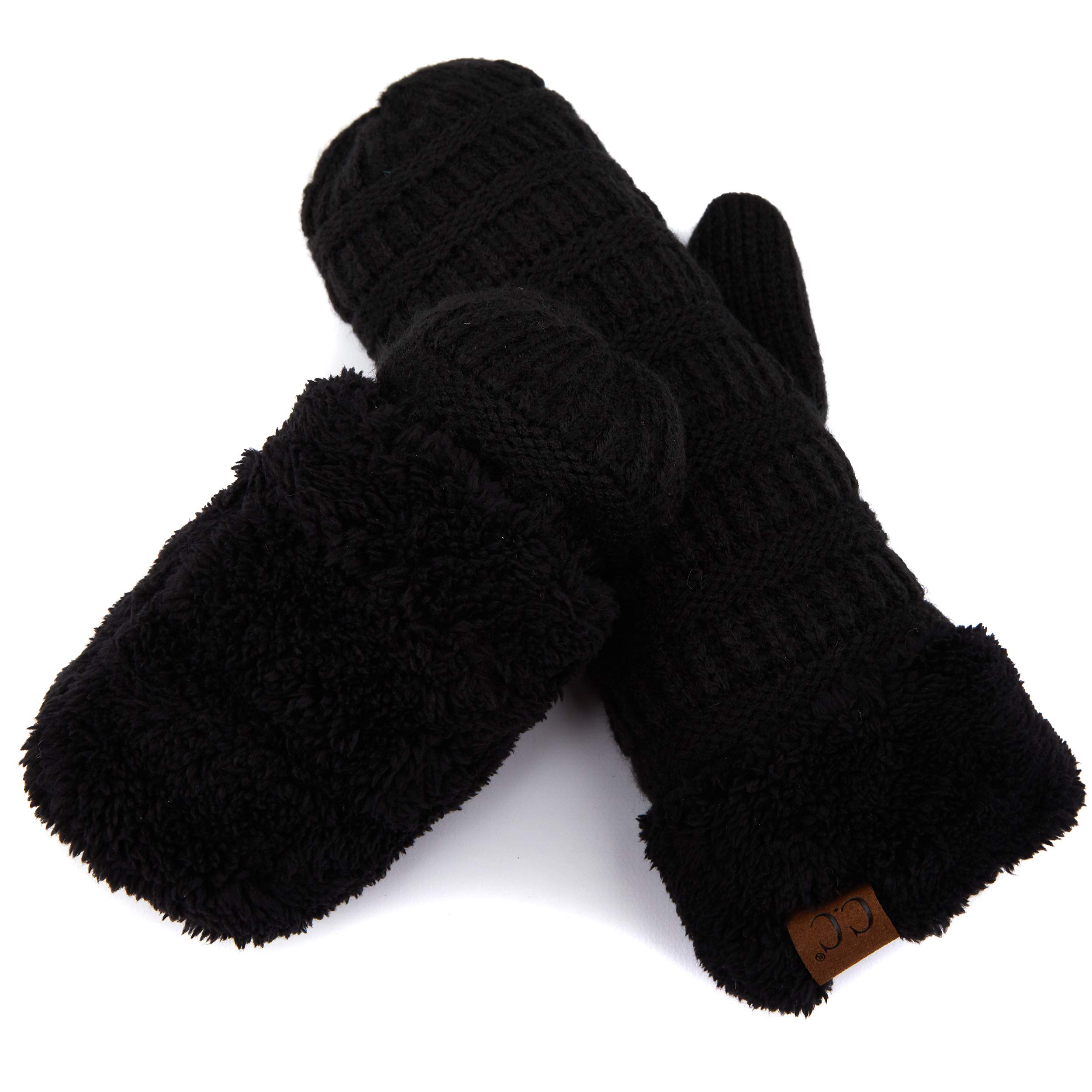 CC Exclusives Women Ribbed Knit Warm Winter Gloves Mittens(MT-25) (Black)